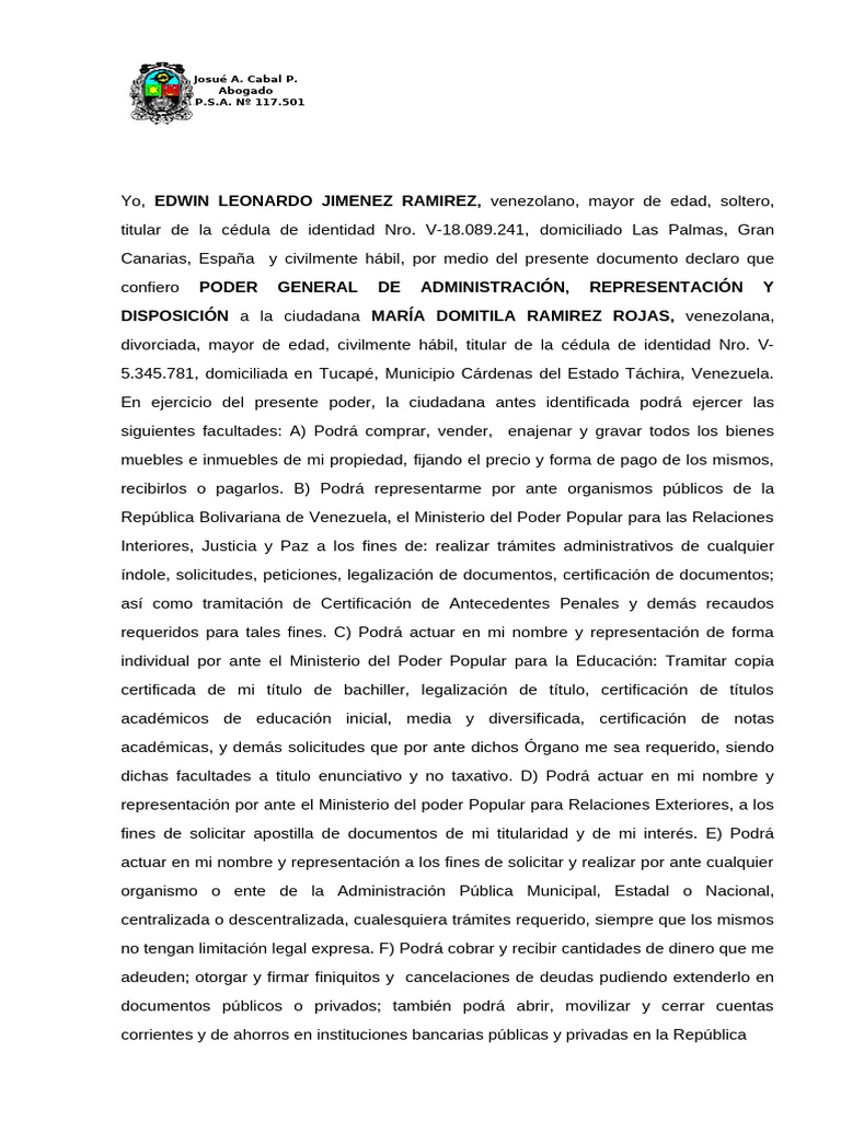 Poder General CABAL Edwin Jimenez | PDF | Documento de identidad | Pagaré