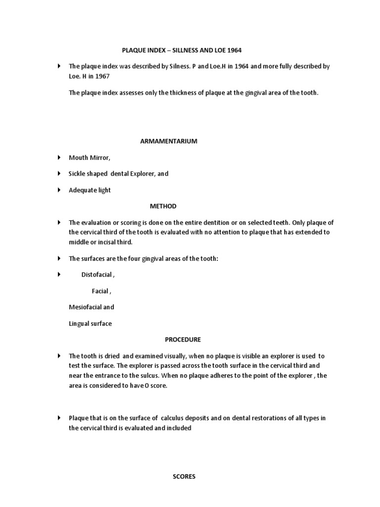 The Sillness and Loe Plaque Index: A Method for Quantifying Dental ...