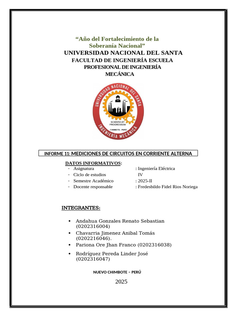 PL11-Mediciones de Circuitos en Corriente Alterna. (1) | PDF | Energia ...
