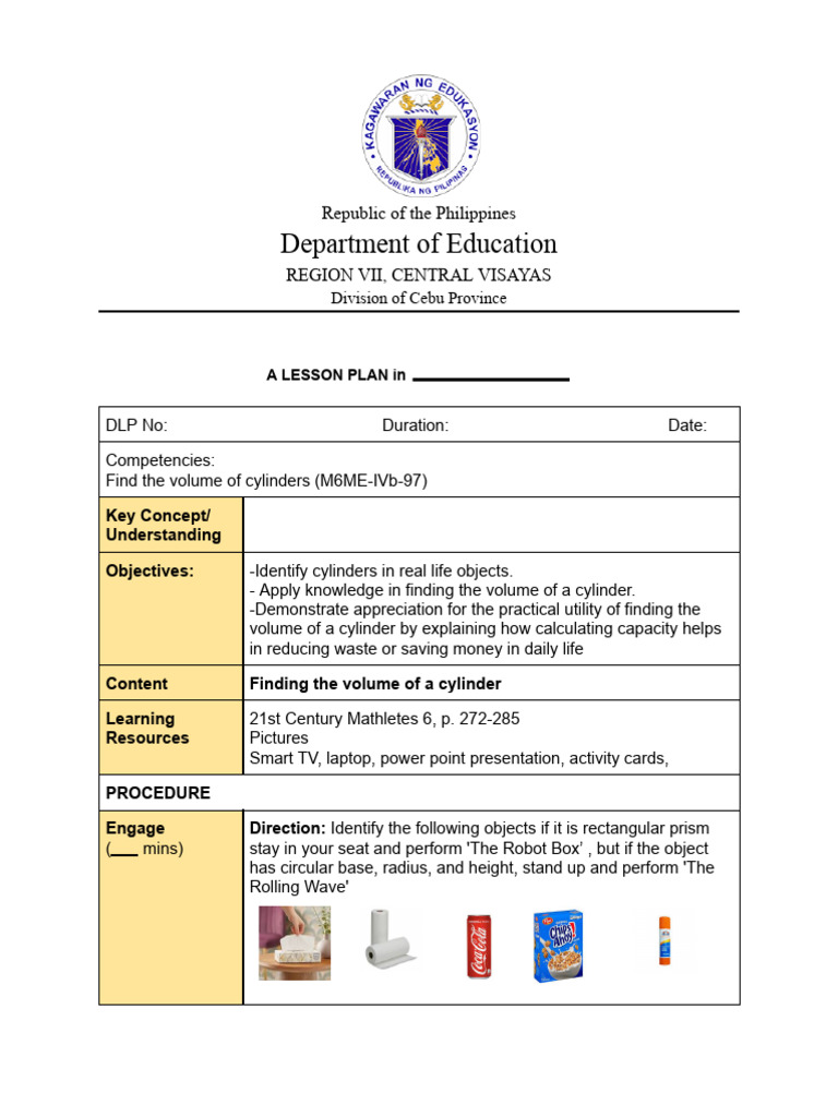 Cylinder Lesson Plan | PDF | Volume