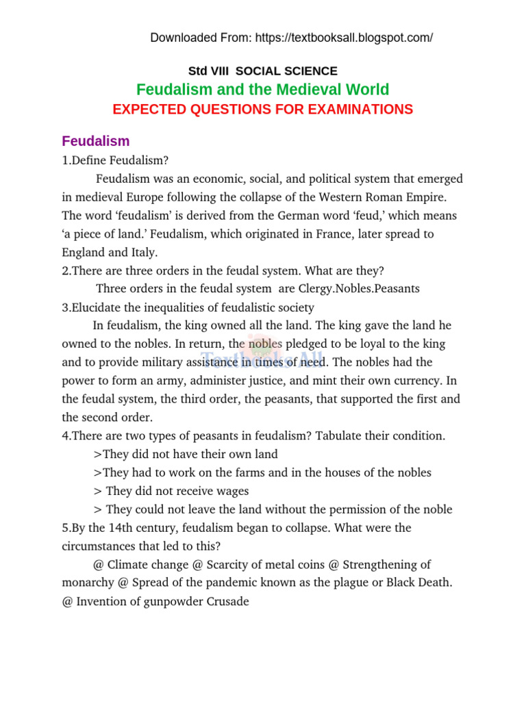 Class 8 Social Science - Chapter 11 Feudalism and The Medieval World ...