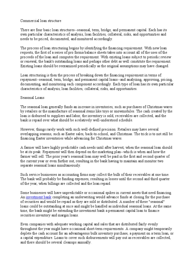 Commercial Loan Structure | Loans | Credit (Finance)