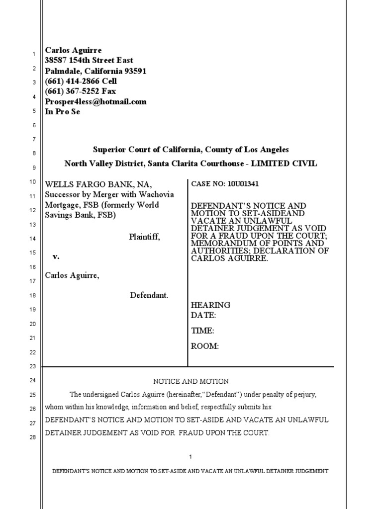 Motion To Vacate Ud | PDF | Pro Se Legal Representation In The United ...