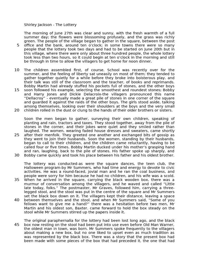 Shirley Jackson The Lottery | PDF