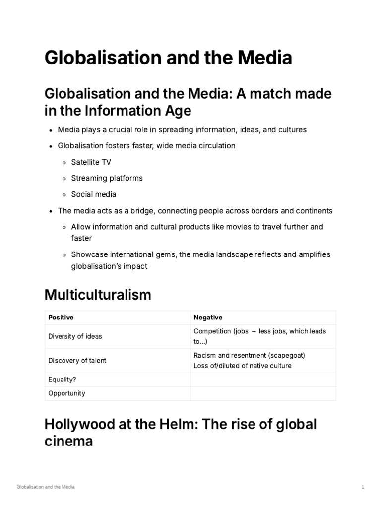 Globalisation and The Media Study Note | PDF | Globalization