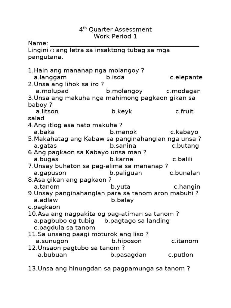 4th Quarter Assessment WP 1 | PDF