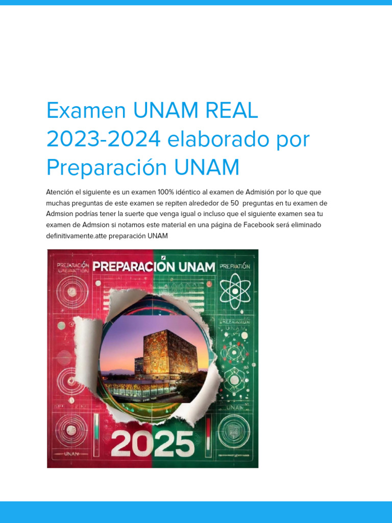 Copia de Examen Real UNAM 2023-2024 | PDF | Hueso | Fuerza