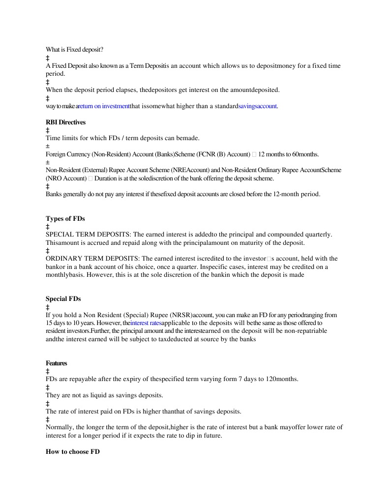 Fixed Deposit Guide: Types and Features | PDF