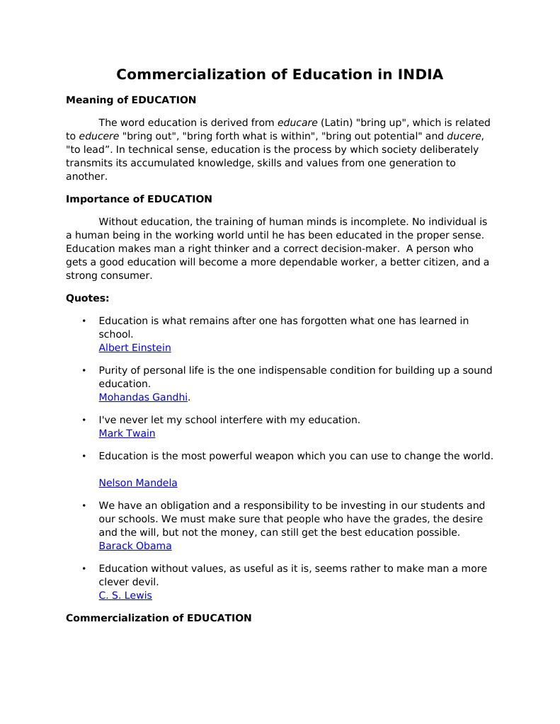 Commercialization of Education in INDIA | PDF | College | Teaching And ...