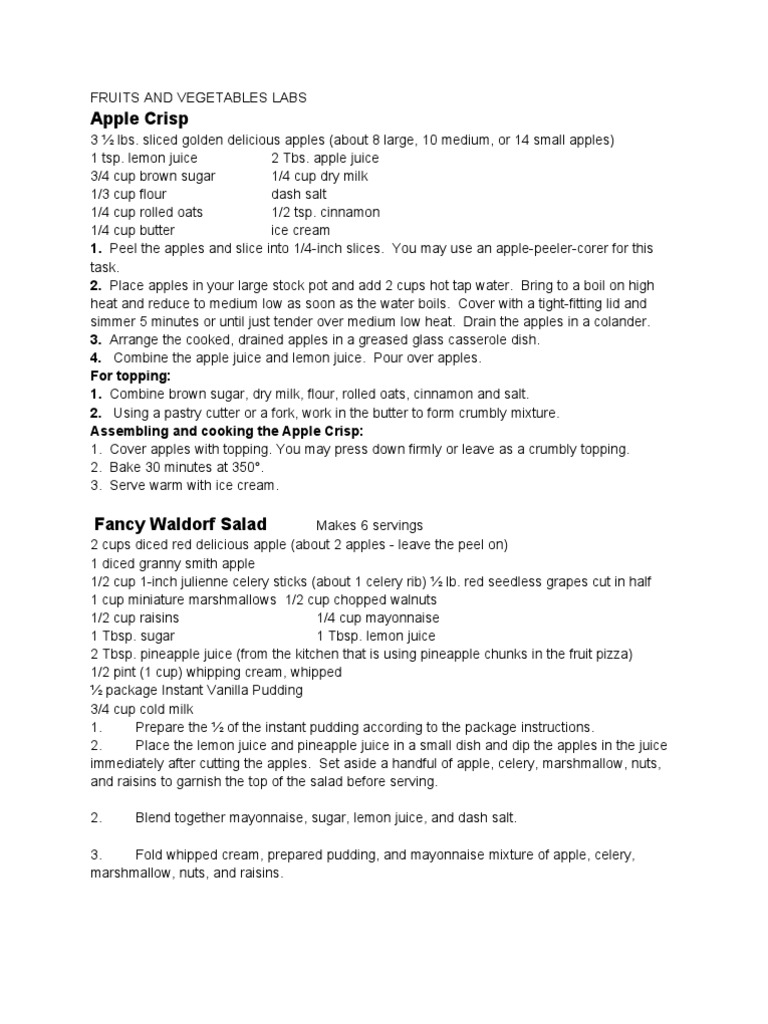 Foods Lab Recipe | PDF | Salad | Dough