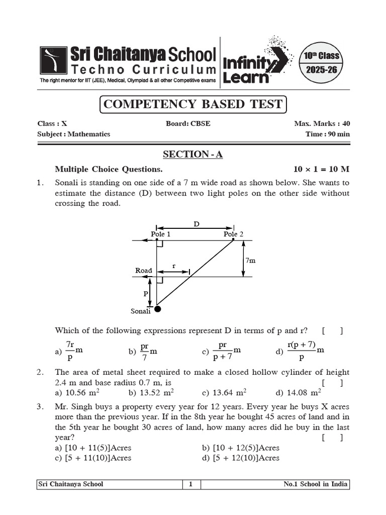 Cbse Math Competency Based Test | PDF | Circle | Area
