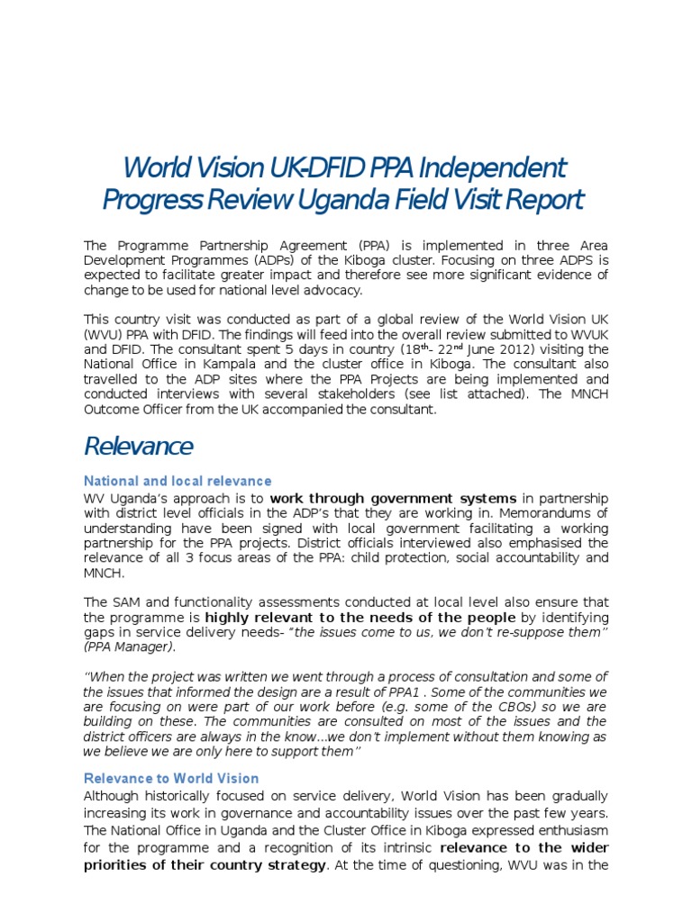 World Vision Uganda Report FINAL | PDF | World Vision International ...