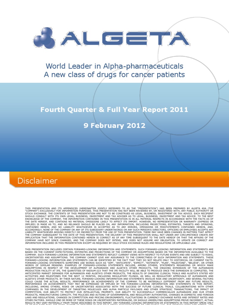 Algeta | PDF | Positron Emission Tomography | Income Statement