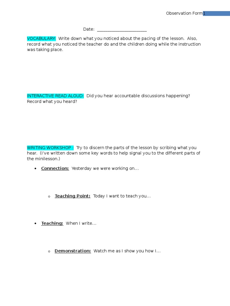 Observation Recording Sheet For Student Teachers | PDF | Teaching ...