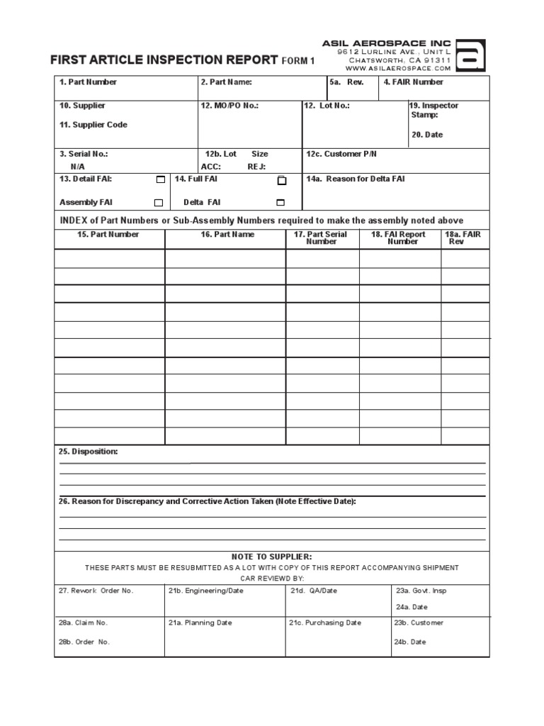First Article Inspection Repot | PDF