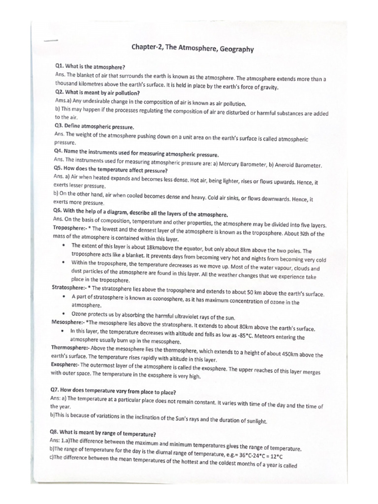 Chapter-2, The Atmosphere, Geography | PDF