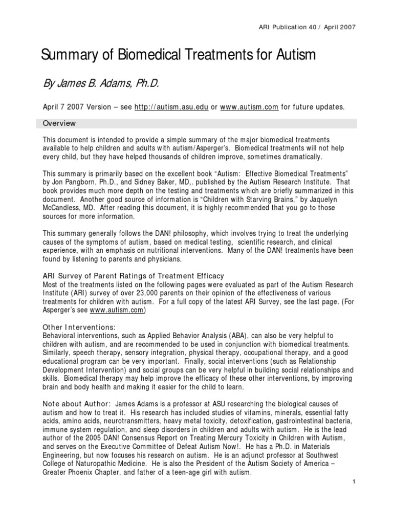 Summary of Biomedical Treatments For Autism | PDF | Omega 3 Fatty Acid ...