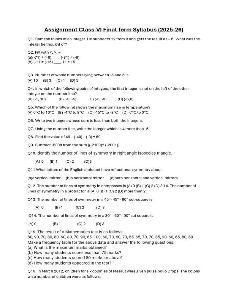 Assignment Super 40 Final Term Class 6 Maths 2025-26 | PDF | Area ...