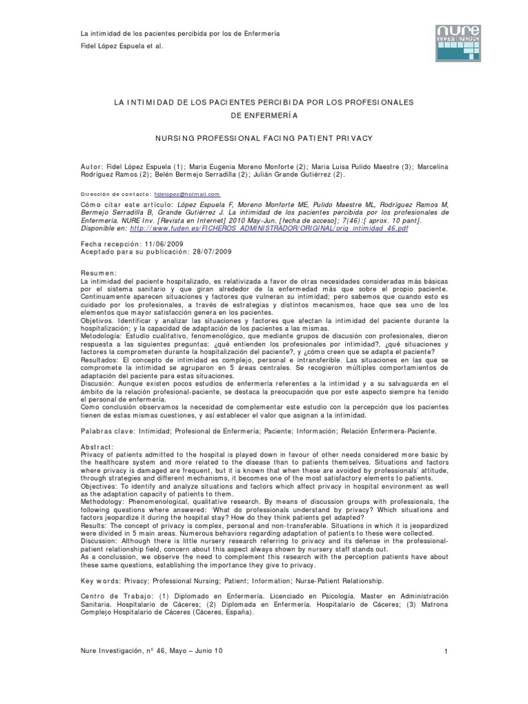 Intimidad Del Paciente | PDF | Historial médico | Enfermería