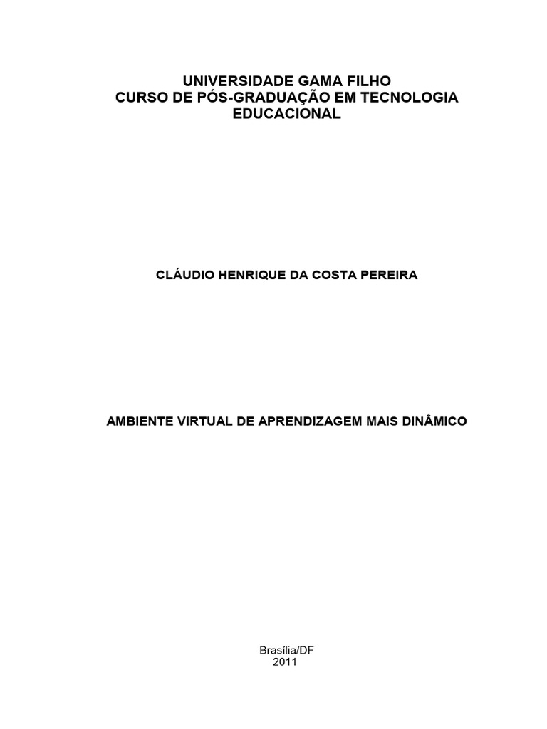 2011 Ugf Pos TCC Claudio Henrique Da Costa Pereira | PDF | Educação à ...