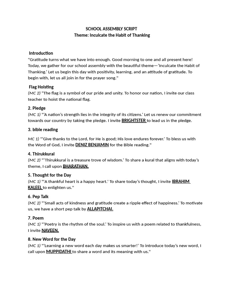 School Assembly Script | PDF