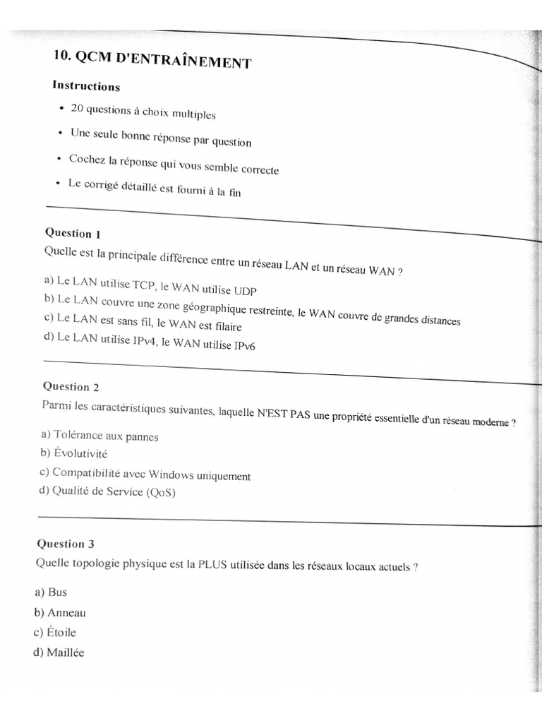 QCM Réseaux + Corrigés - 251208 - 165127 | PDF