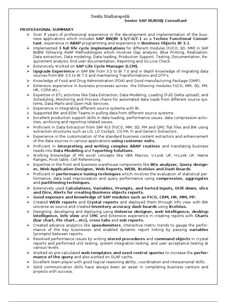 Swathi BI Resume | PDF | Business Process | Customer Relationship ...