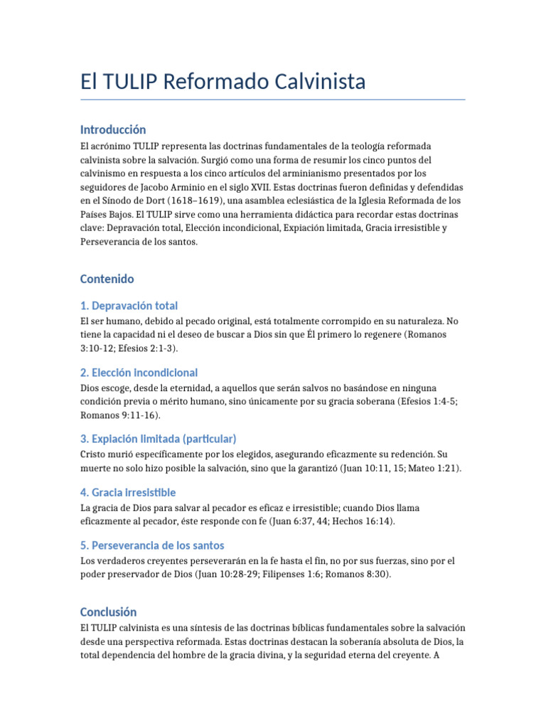 TULIP Calvinista Reformado | PDF | Perseverancia de los santos ...