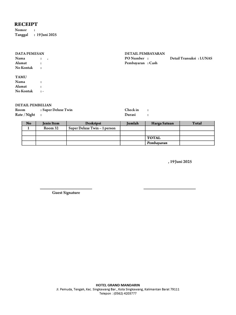 Contoh Nota Hotel | PDF