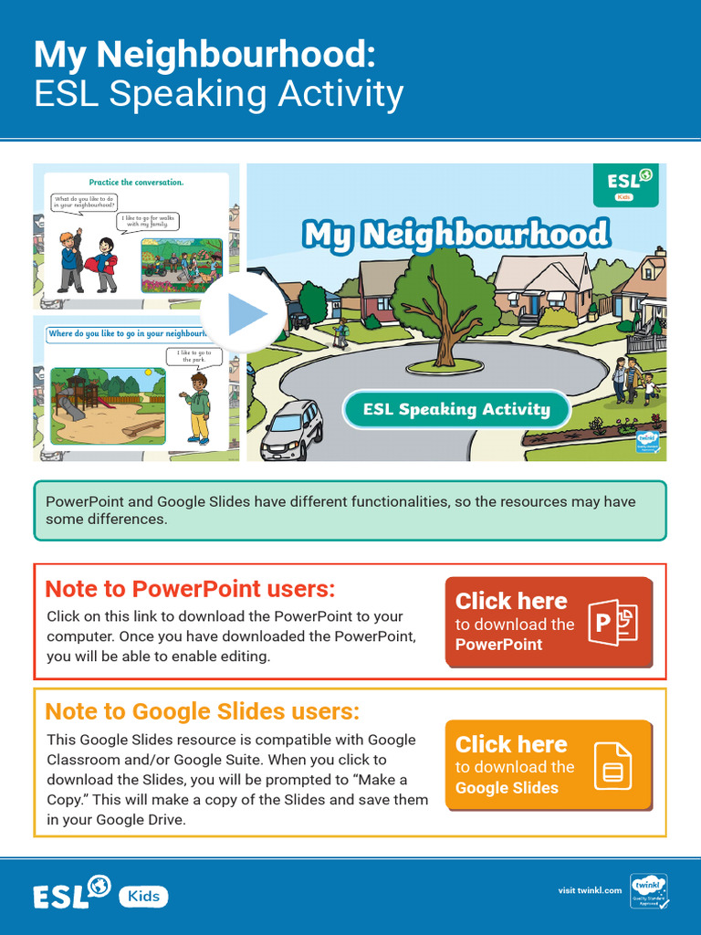 T e 1741266287 Esl My Neighbourhood Lesson Kids Pre A1 Ver 1 | PDF