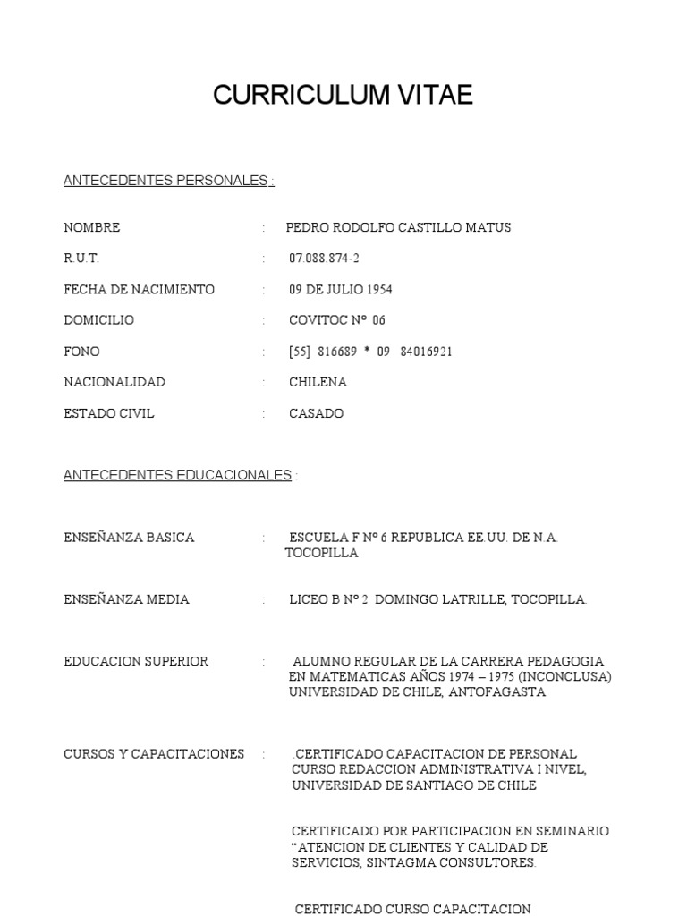 CURRICULUM Pedro Castillo Matus | PDF