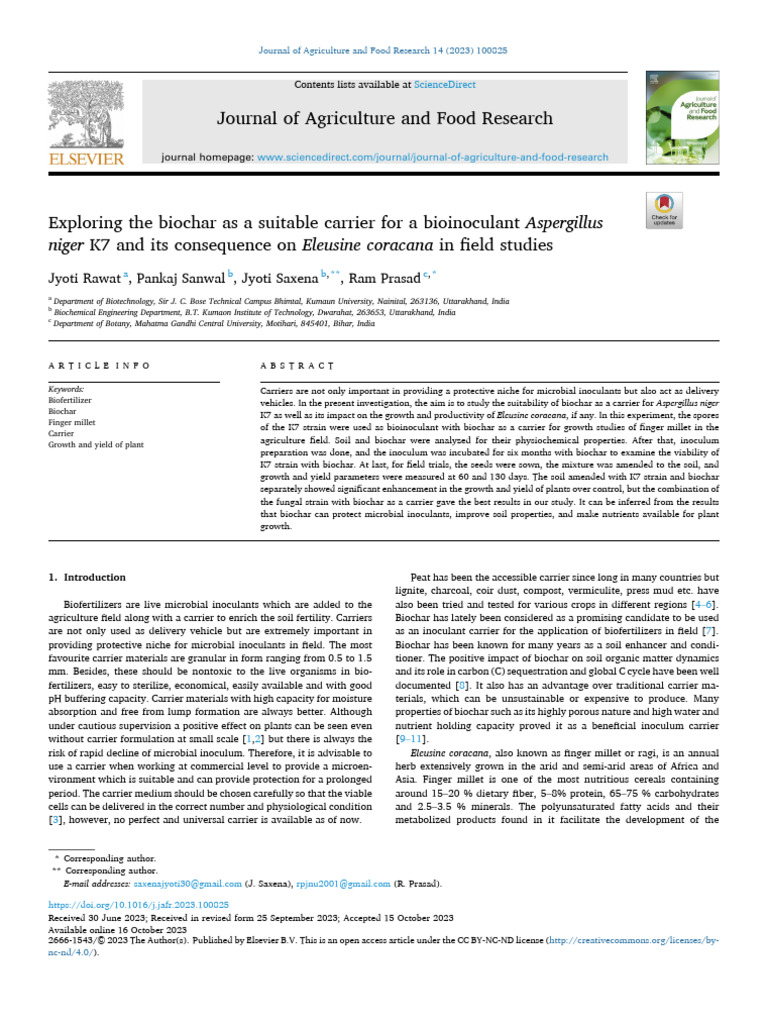 Biochar Carrier For Aspergillus Niger | PDF | Soil
