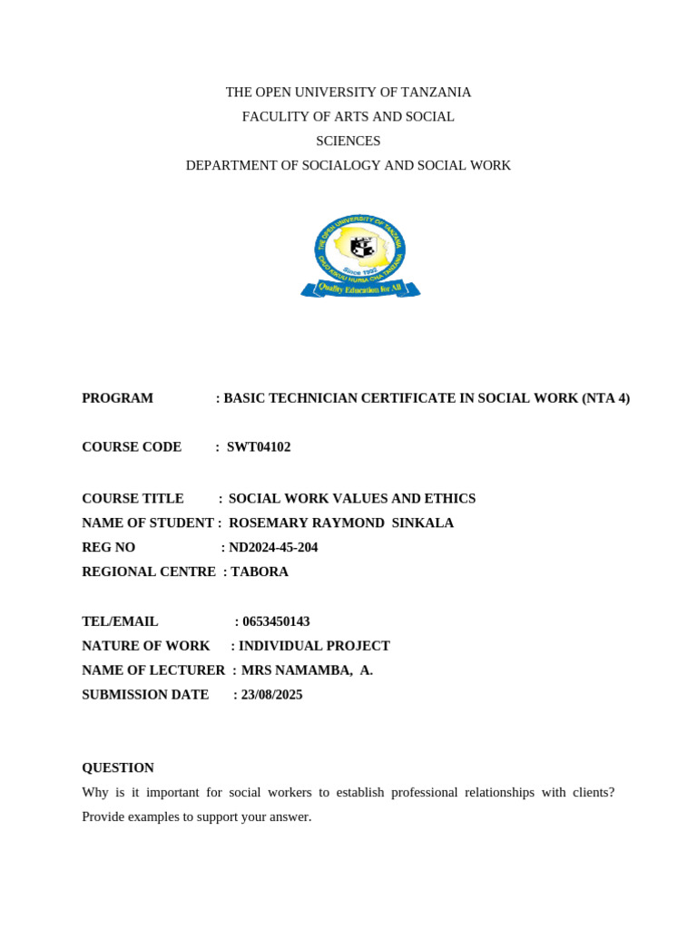 Rosemary Individual Project | PDF | Social Work | Psychology