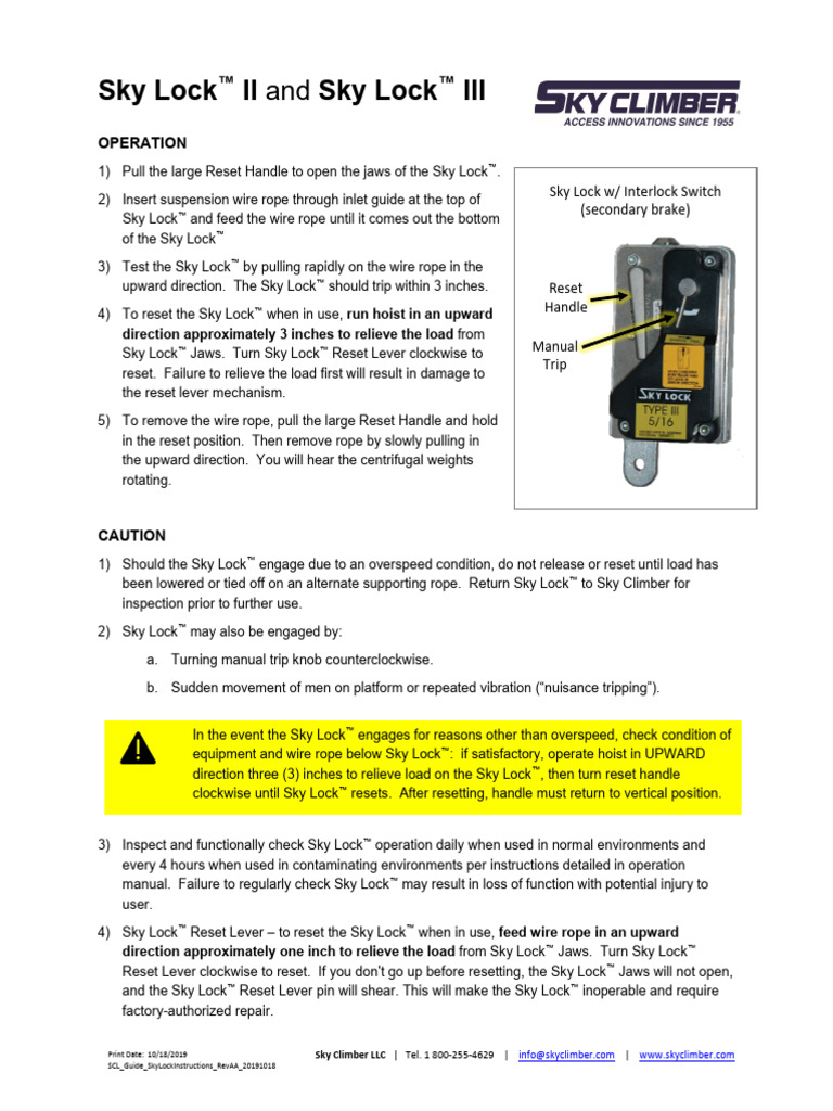 SkyLock Instructions | PDF | Rope | Equipment