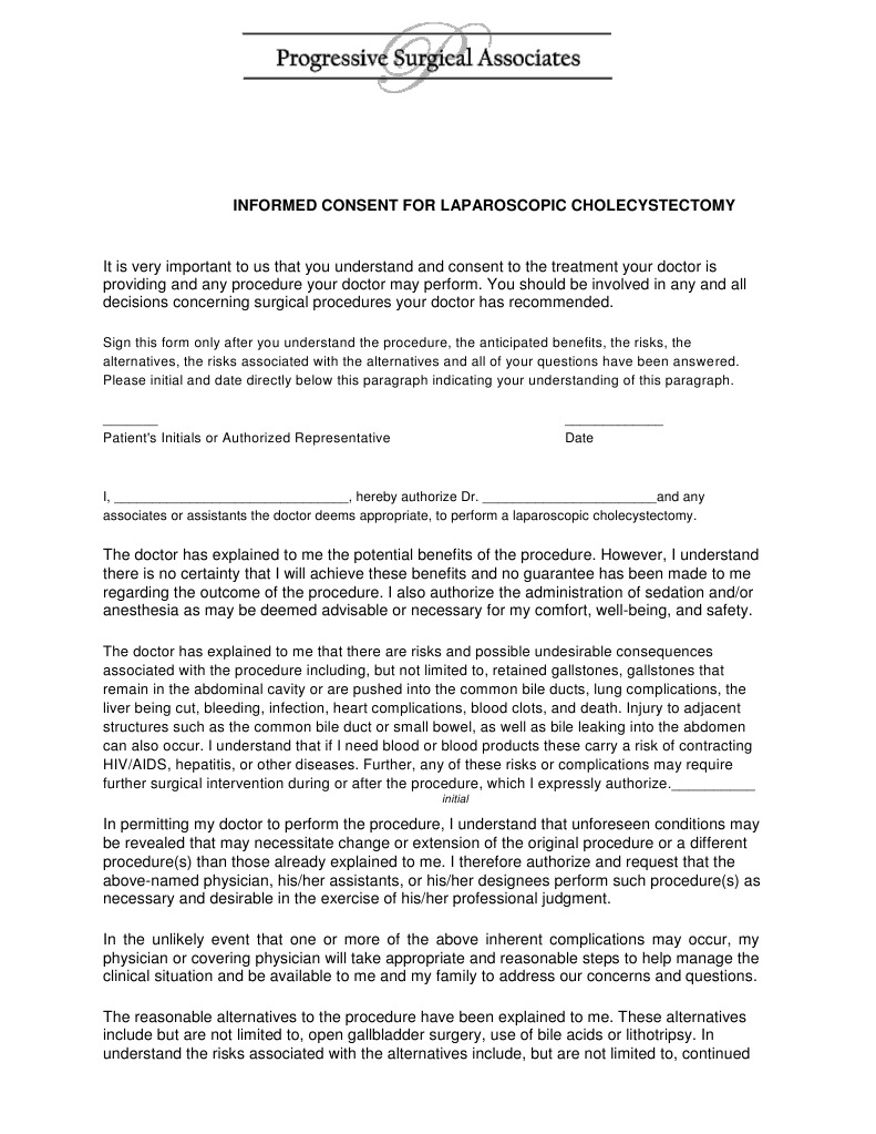 Informed Consent for Laparoscopic Cholecystectomy | Medicine | Medical ...