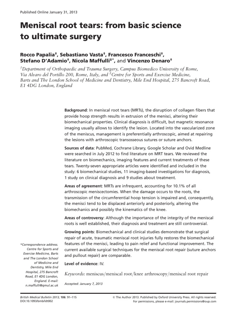 Meniscal Root Tears From Basic Science | PDF | Knee | Musculoskeletal ...