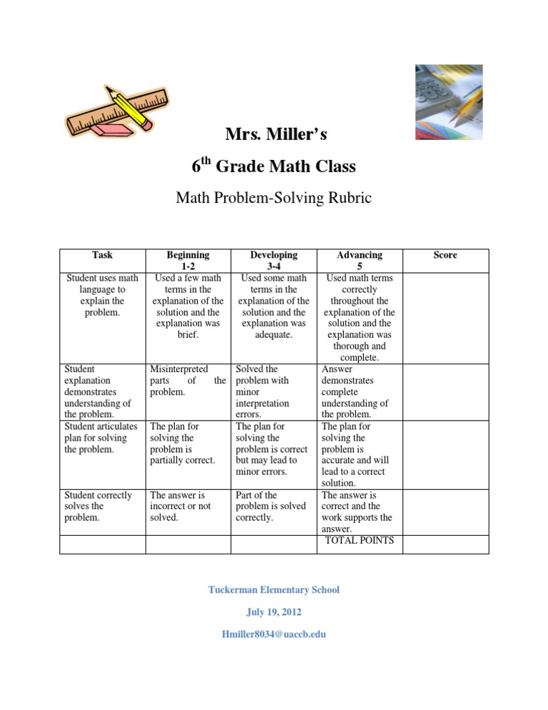 6th Grade Math Problem-Solving Rubric | PDF