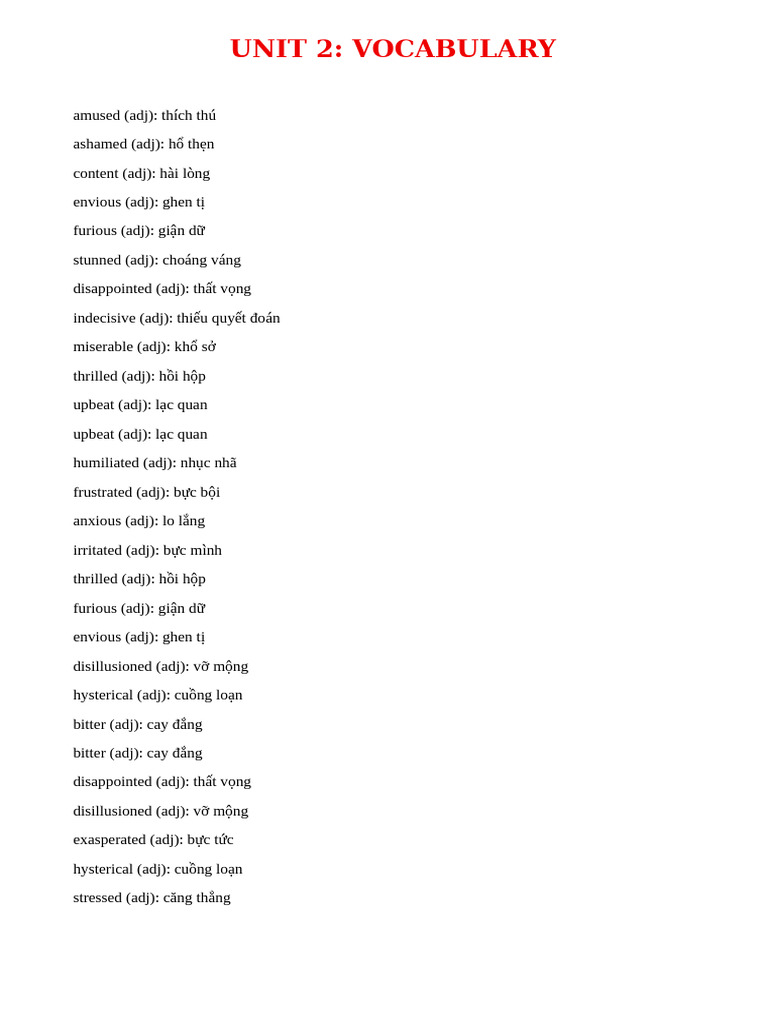 Unit 2 - Problems - Vocabulary | PDF