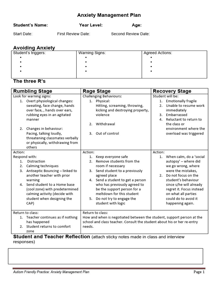 Anxiety Management Plan | PDF | Psychology | Behavioural Sciences