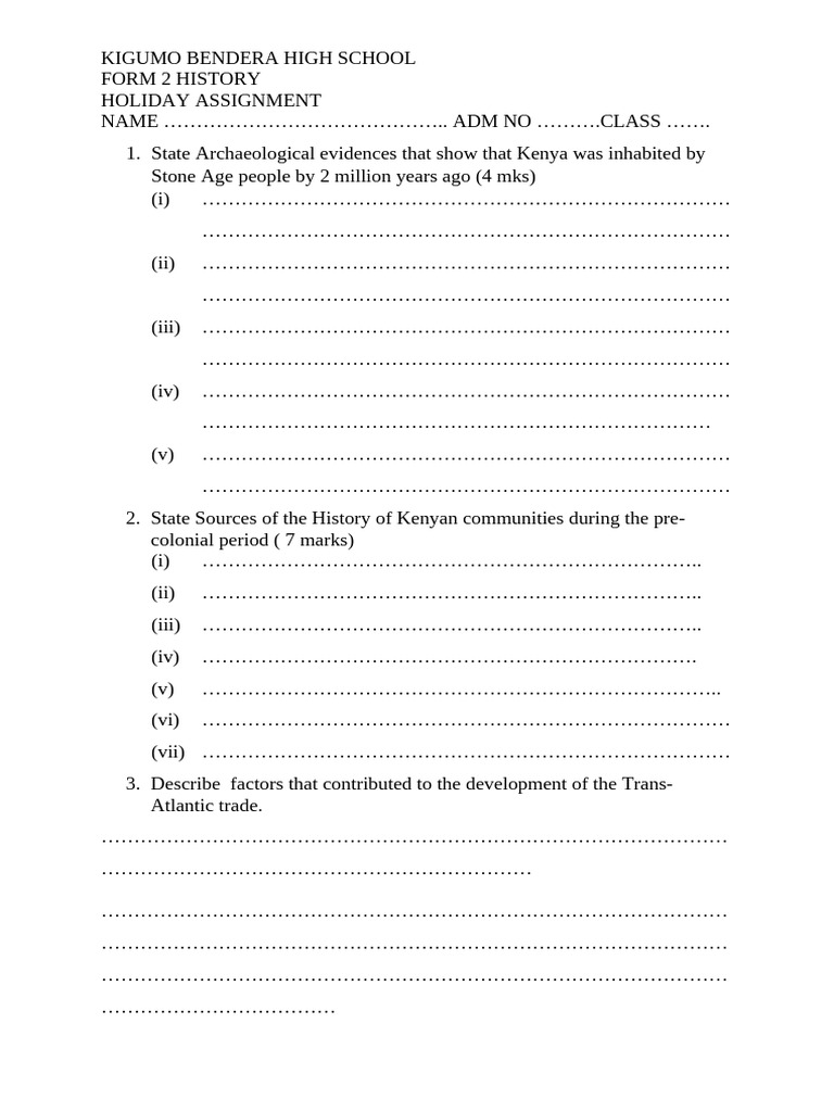 Form History Holiday Assignment | PDF