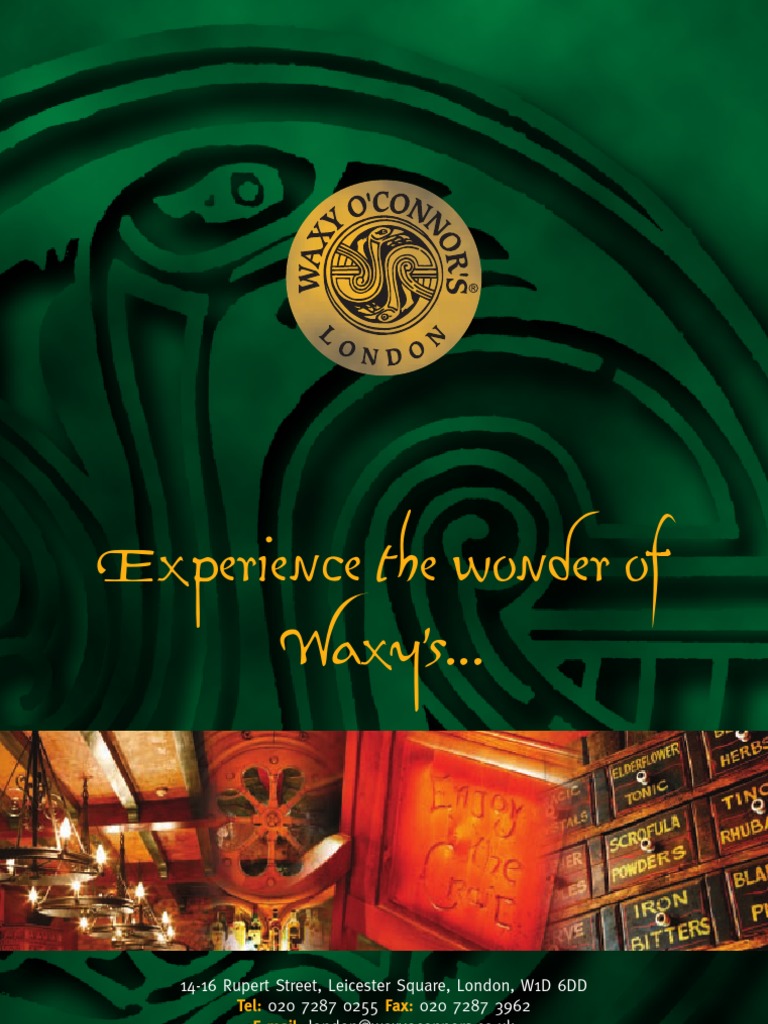 WXL Waxys Brochure | PDF | Bar | Menu