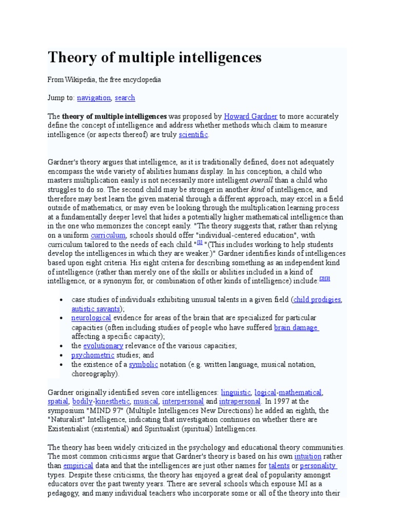 Theory of Multiple Intelligences | PDF | Intelligence | Applied Psychology
