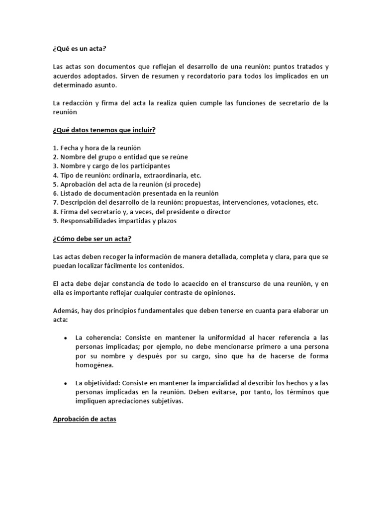 Como Hacer Un Acta