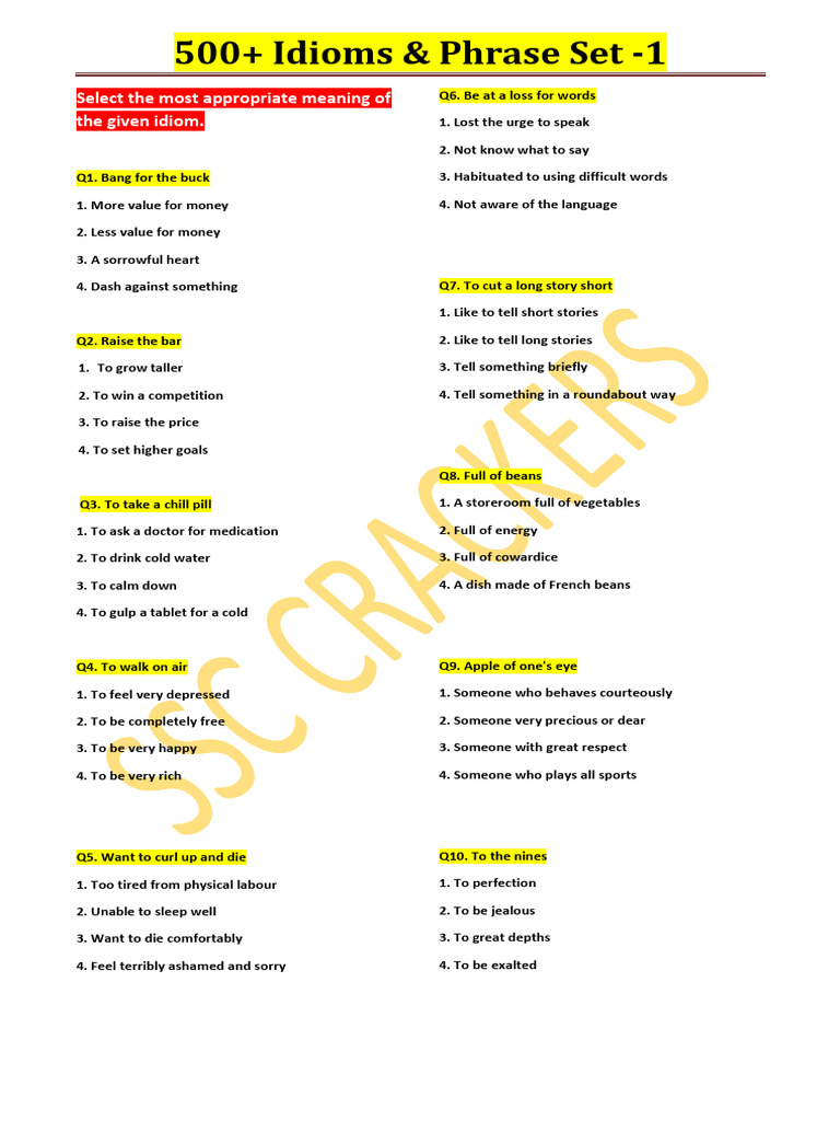 500+ Idioms & Phrase SET - 1 | PDF