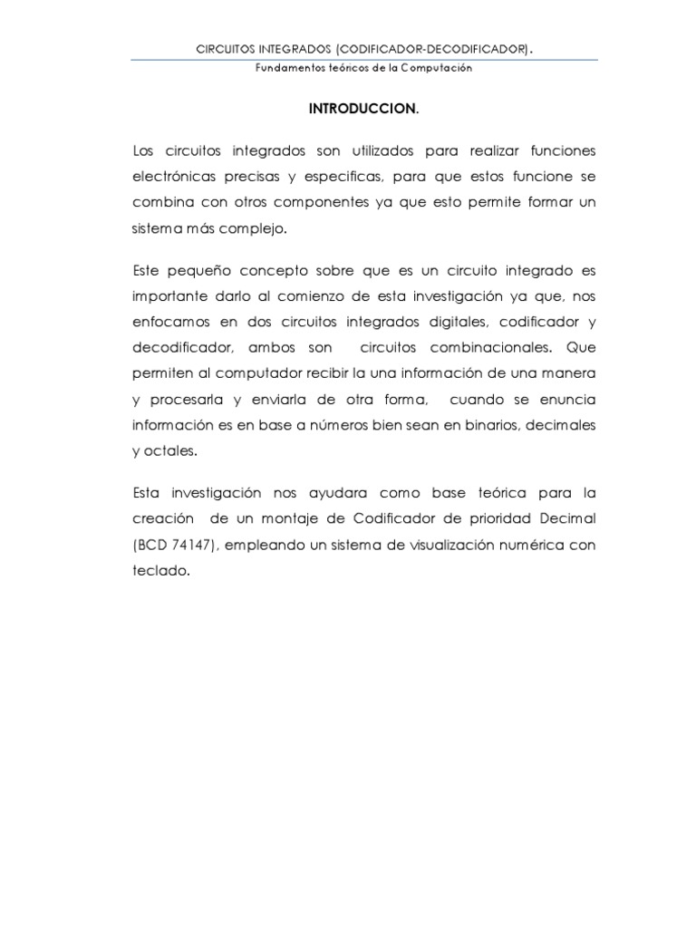 Circuitos Integrados Codificadores y Decodificadores | PDF | Decimal ...