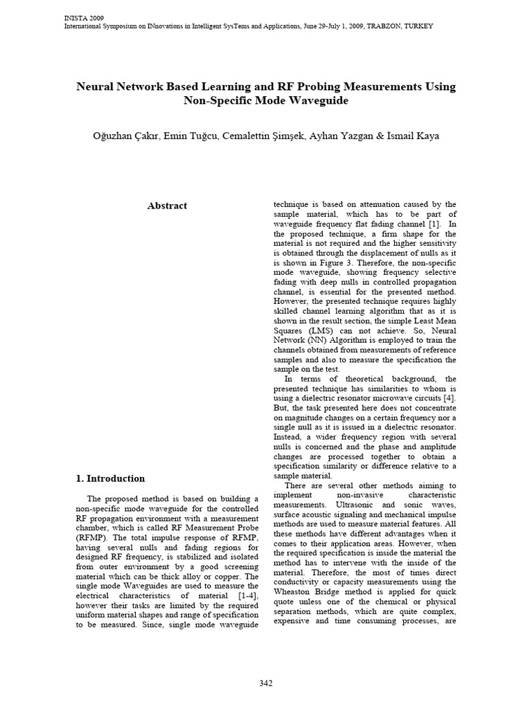 Neural Network Based Learning and RF Probing Measurements Using Non ...