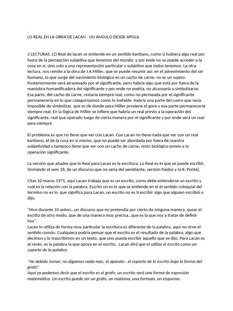 Video 2 Lo Real en La Obra de Lacan | PDF | Jacques Lacan | Escritura