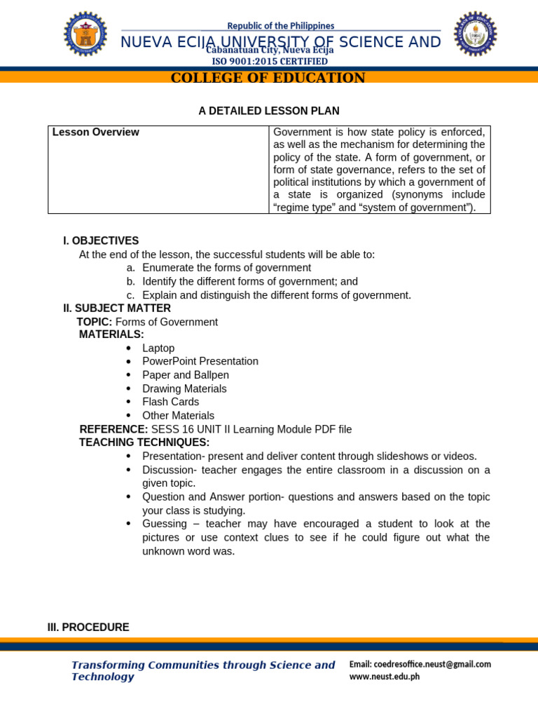 A Detailed Lesson Plan | PDF | Lesson Plan | Teachers