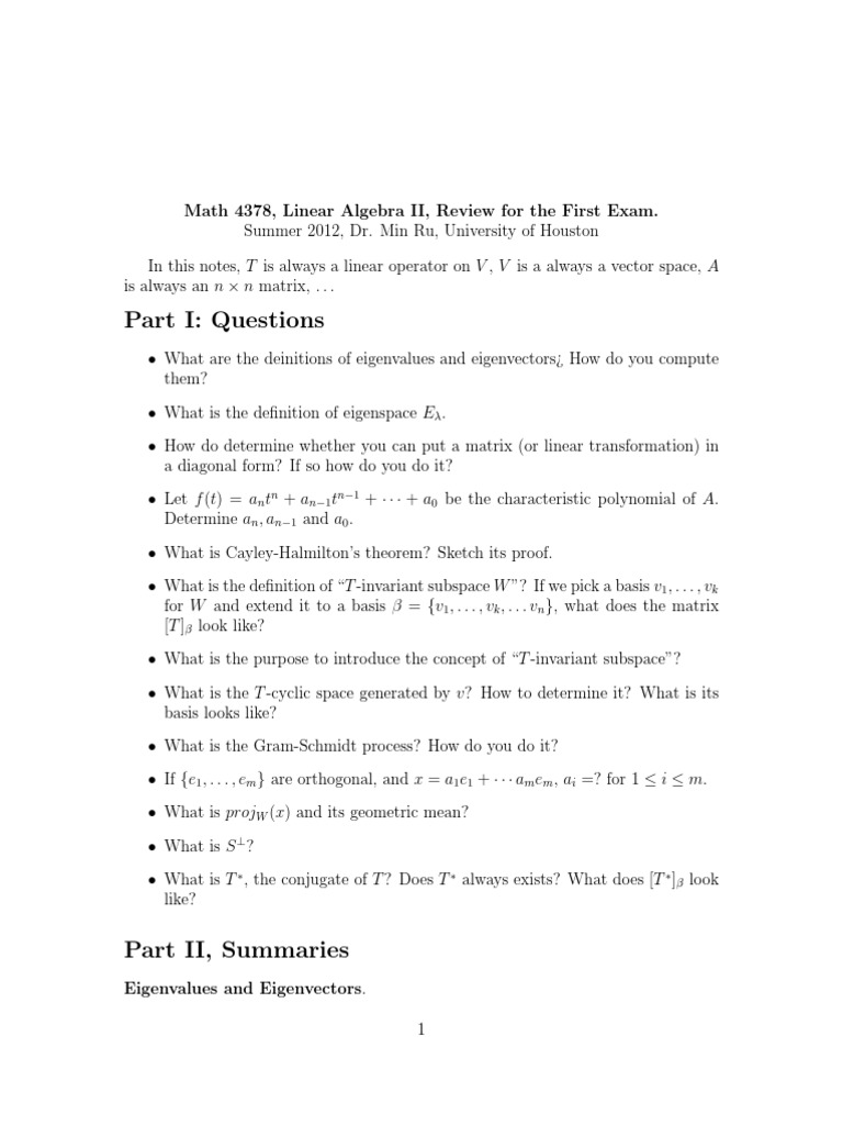 Part I: Questions | PDF | Eigenvalues And Eigenvectors | Linear Subspace