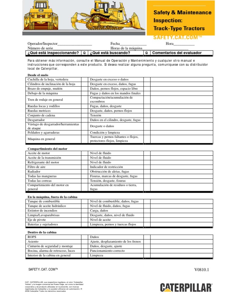 Hoja Check List Tractor Oruga Grande